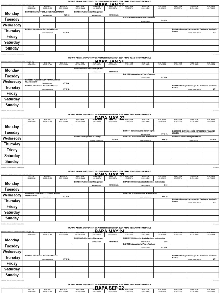 Updated Final Sep-Dec 2024 Teaching Timetable | PDF