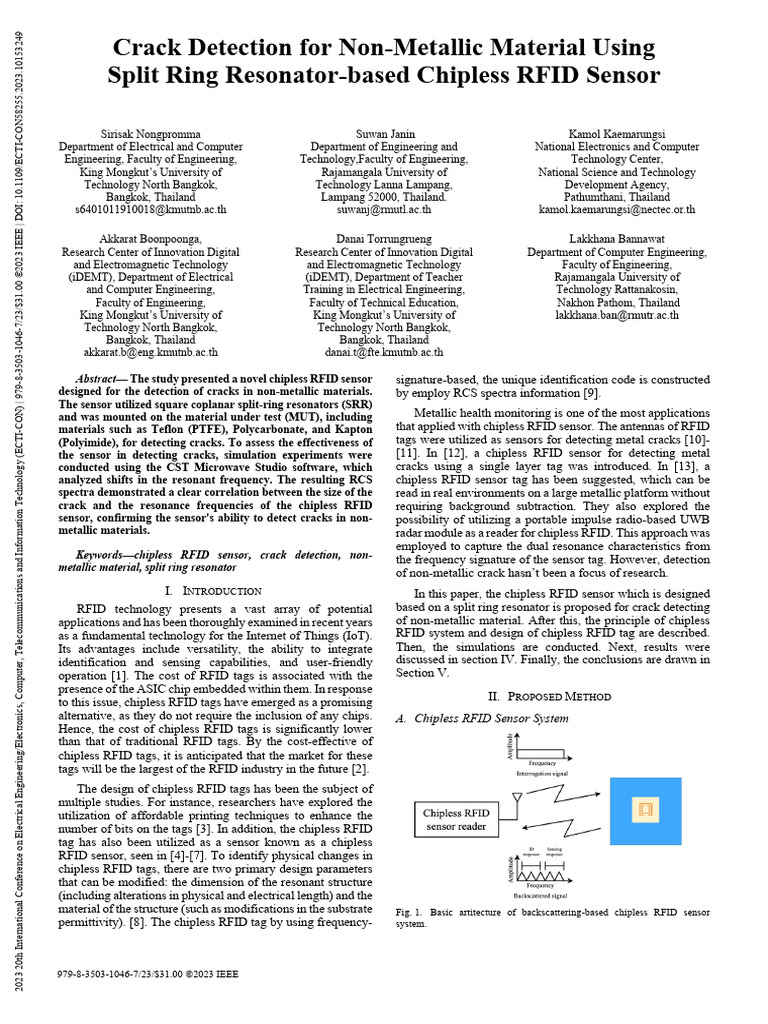 Crack Detection For Non Metallic Material Using Split Ring Resonator Based Chipless Rfid Sensor