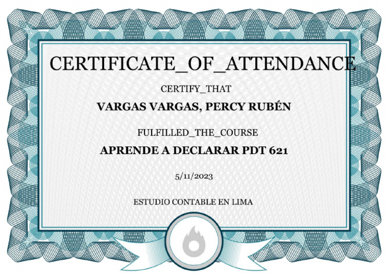 Certificado Aprende A Declarar PDT 621 Hotmart Jonathan Huapaya N23 | PDF