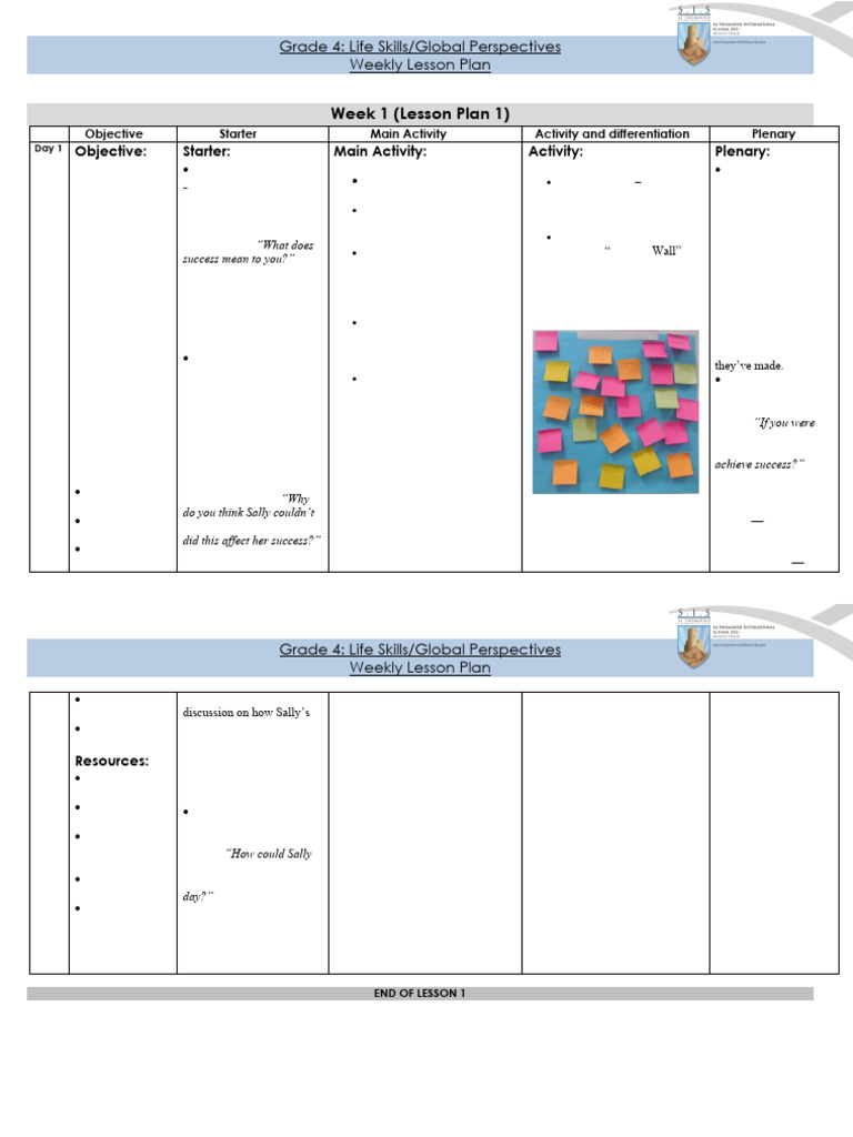 Global Perspectives Lesson Plan Week 2 | PDF | Lesson Plan | Cognitive ...