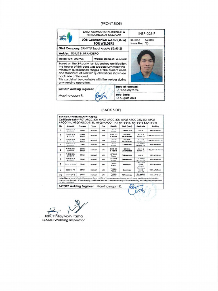 Sankyu Welder's JCC | PDF