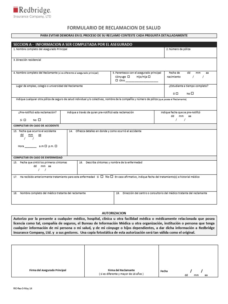 FORMULARIO DE RECLAMACION SALUD | PDF
