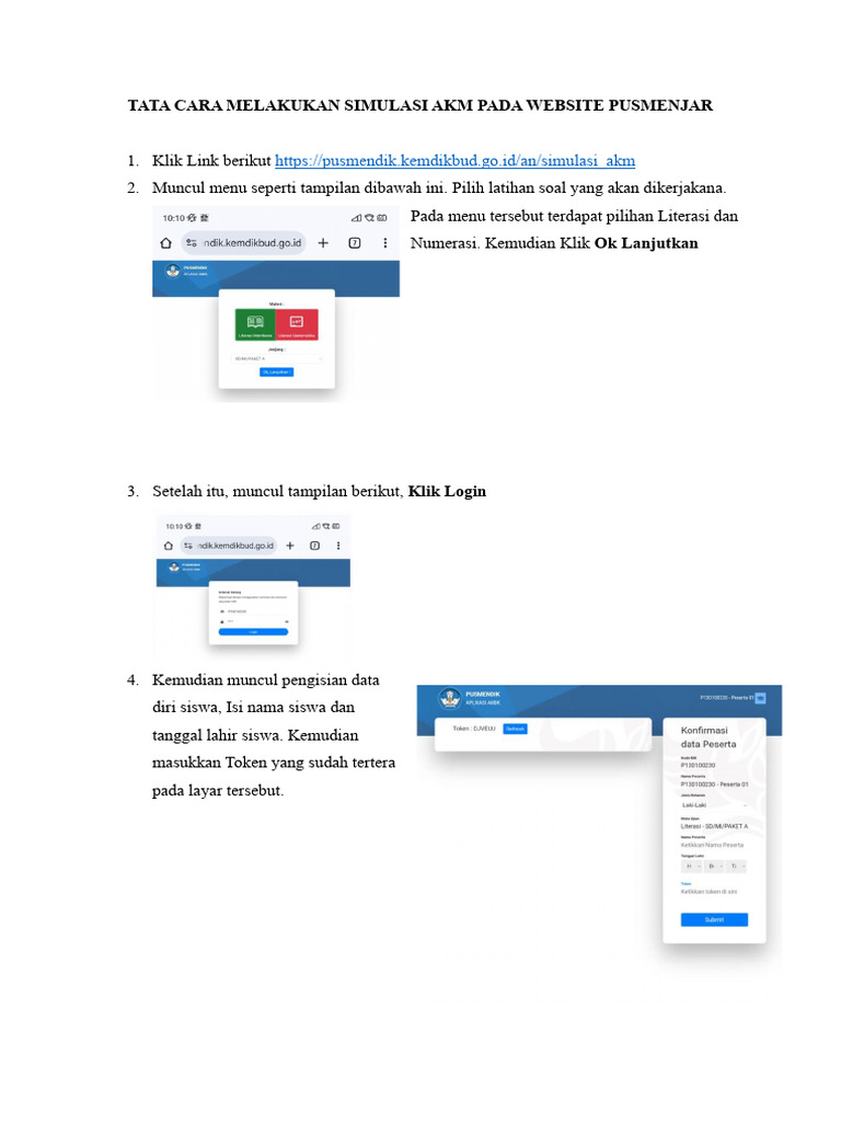 Tata Cara Melakukan Simulasi Akm Pada Website Pusmenjar | PDF