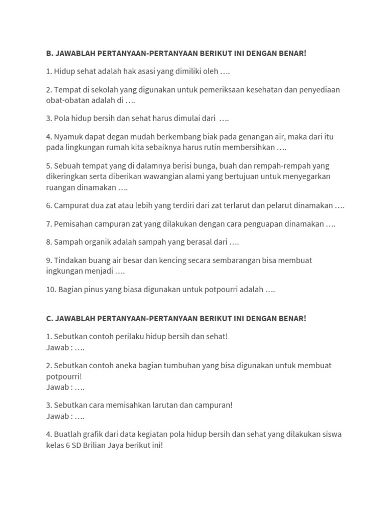 Soal Isian Dan Uraian Tema 6 | PDF