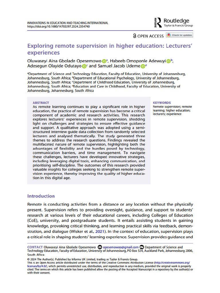 Exploring Remote Supervision in Higher Education | PDF