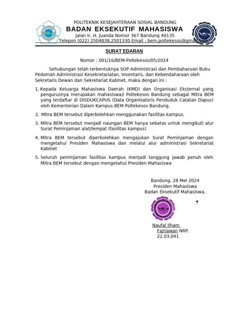 Final 001-16-Surat Edaran-Bem | PDF