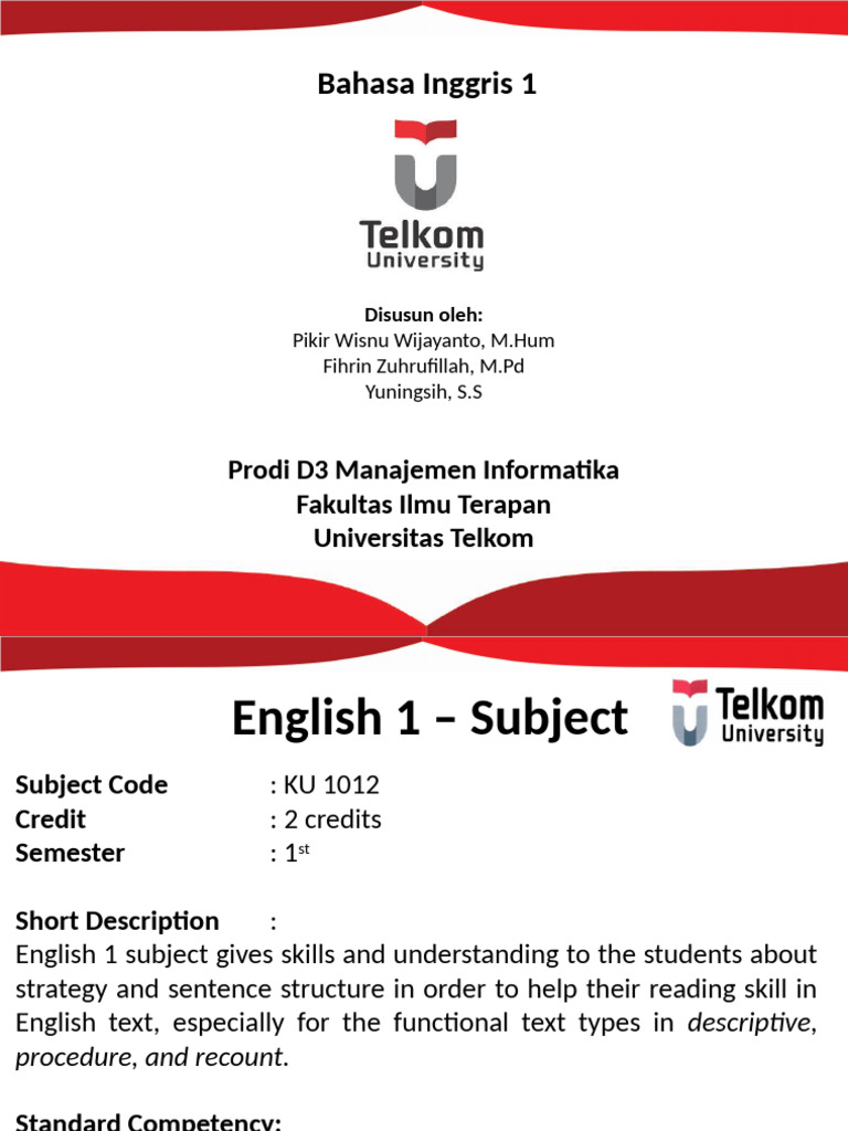 Draft Slide Materi English 1 Meeting 1 Introduction To The Course ...