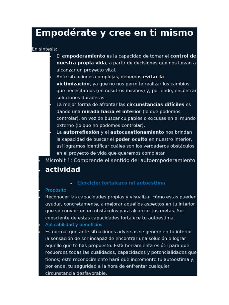 Empodérate y Cree en Ti Mismo | PDF