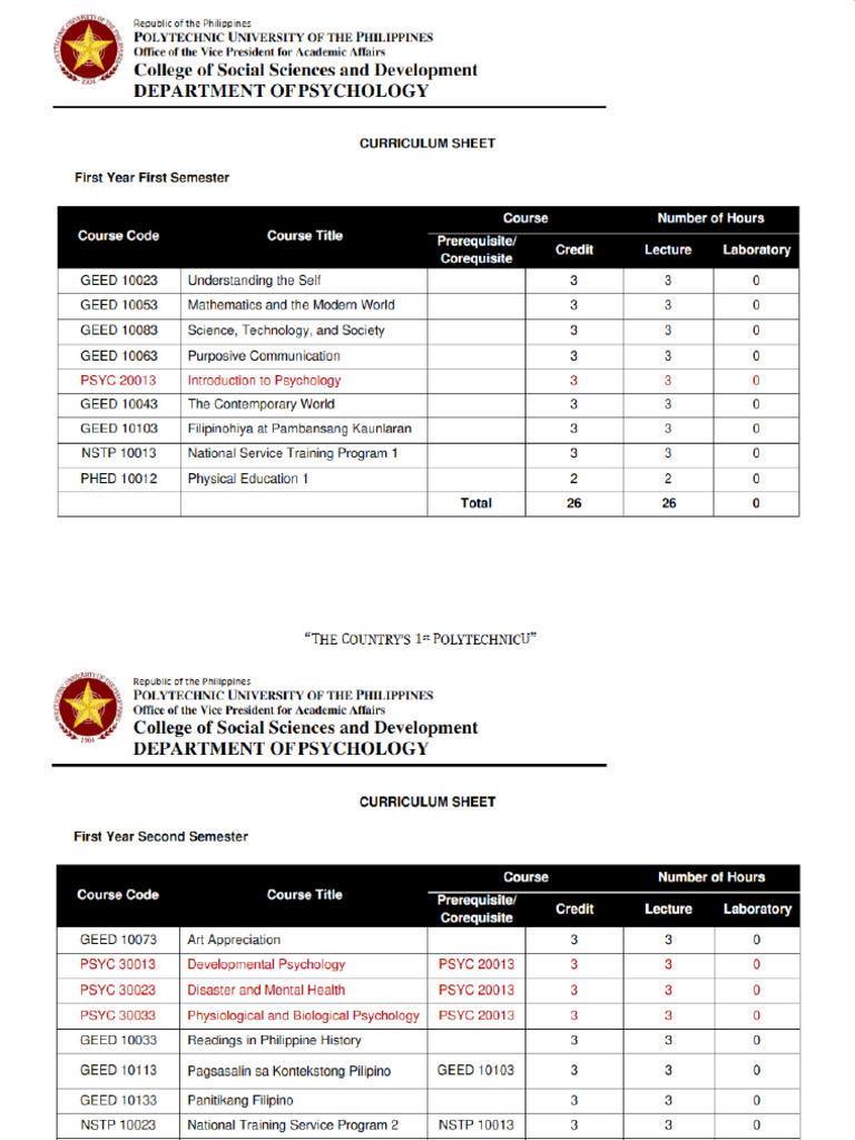 Curriculum Sheet Unofficial | PDF