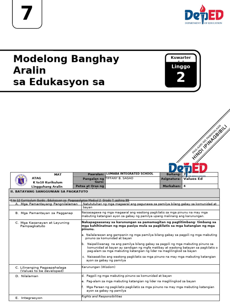 Lesson Exemplar Template Filipino Version - 2 | PDF