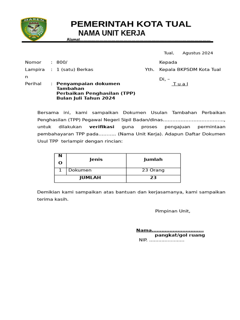 Form Surat Pengatar Verifikasi TPP | PDF