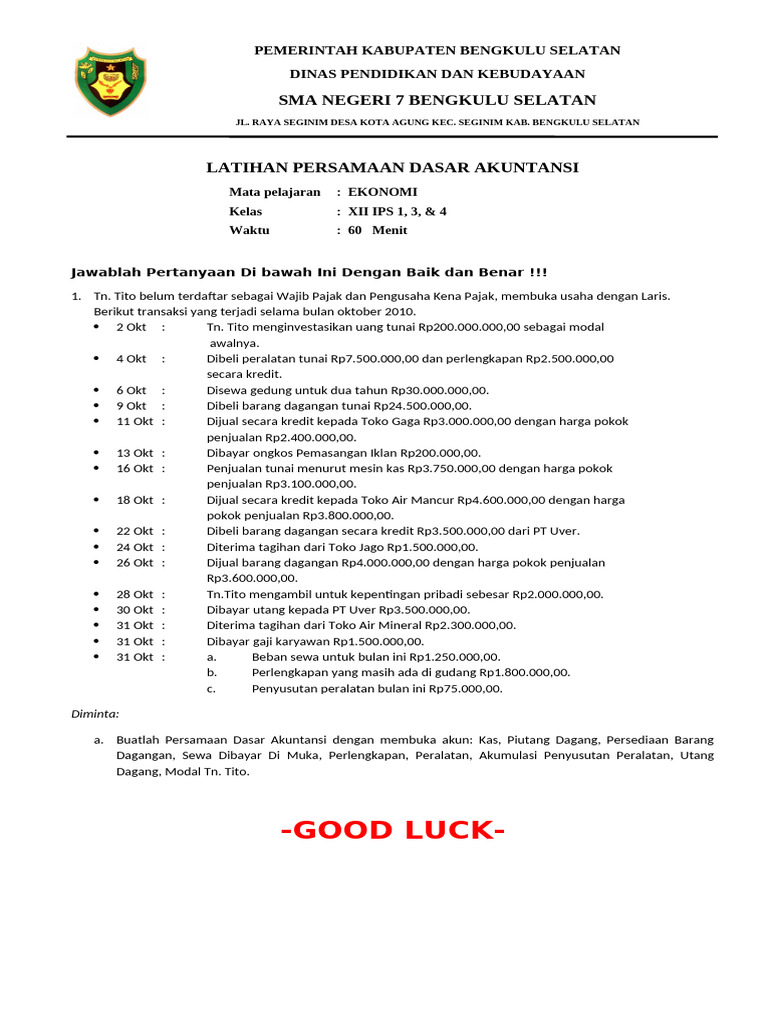 Latihan Eko. Xii - Persamaan Dasar Akt. | PDF