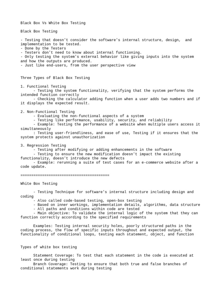 Black Box Vs White Box Testing | PDF | Software Testing | Computing
