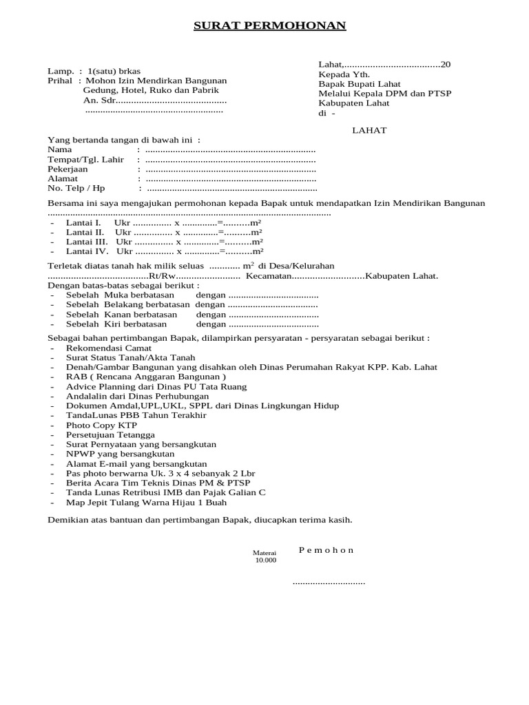 Formulir IMB Gedung,Ruko,Hotel,Pabrik | PDF
