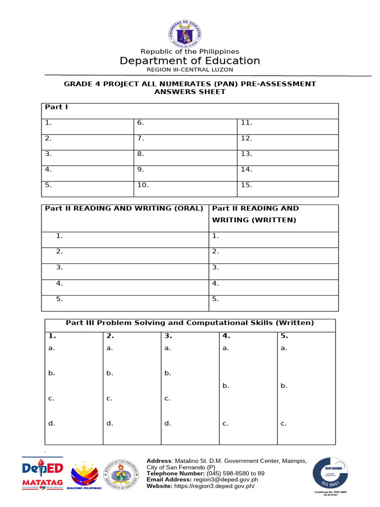 GRADE 4 KEY-TO-CORRECTION_PRE-ASSESSMENT | PDF