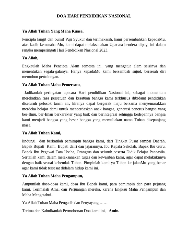Doa Hari Pendidikan Nasional 2023 | PDF