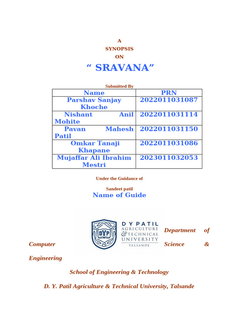 FORMAT OF SYNOPSIS_CSE[1] (2) | PDF