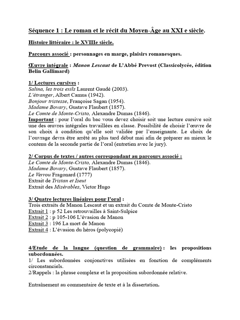 Séquence 1 Le Roman Et Le Récit Du Moyen-Âge Au XXI Siècle | PDF
