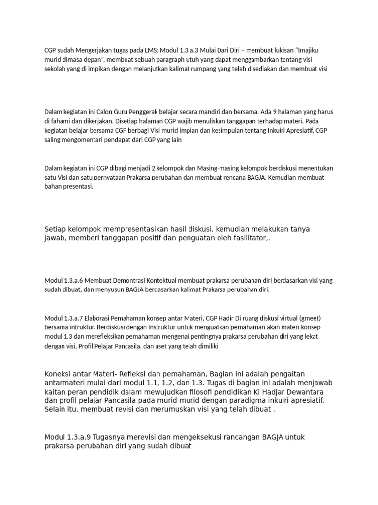 CGP Sudah Mengerjakan Tugas Pada LMS | PDF