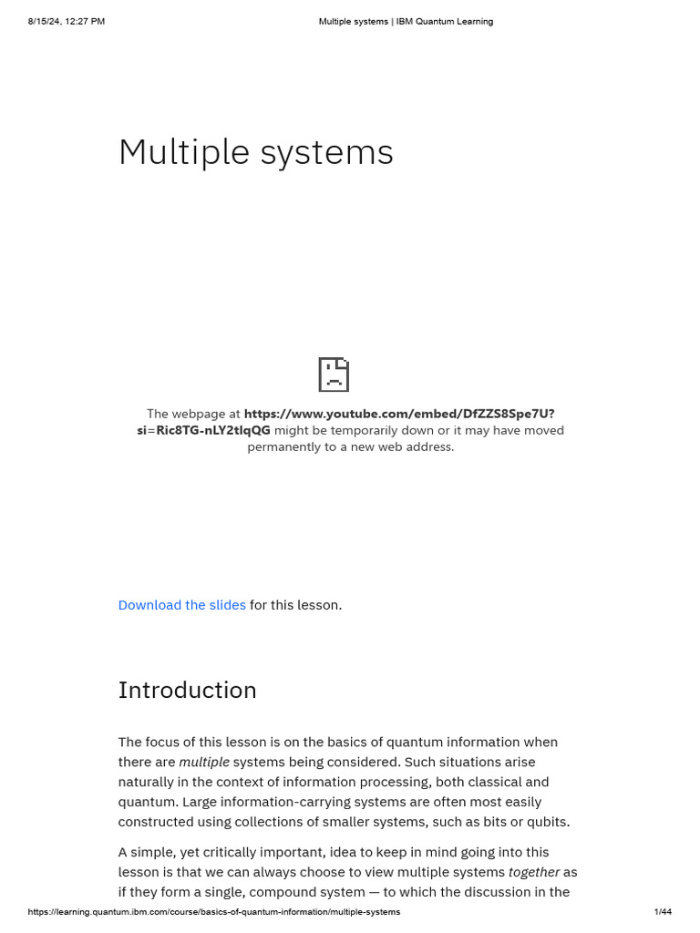 Multiple Systems - IBM Quantum Learning | PDF