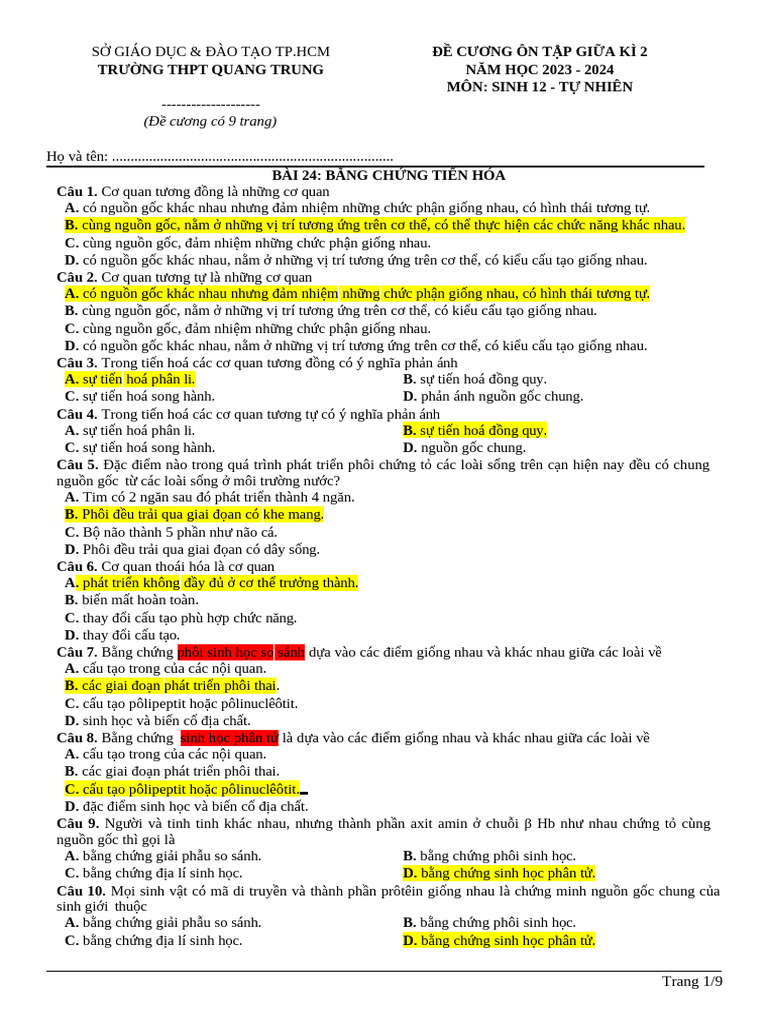 S12 TN - Ôn KT Giua Ki 2 - HS | PDF