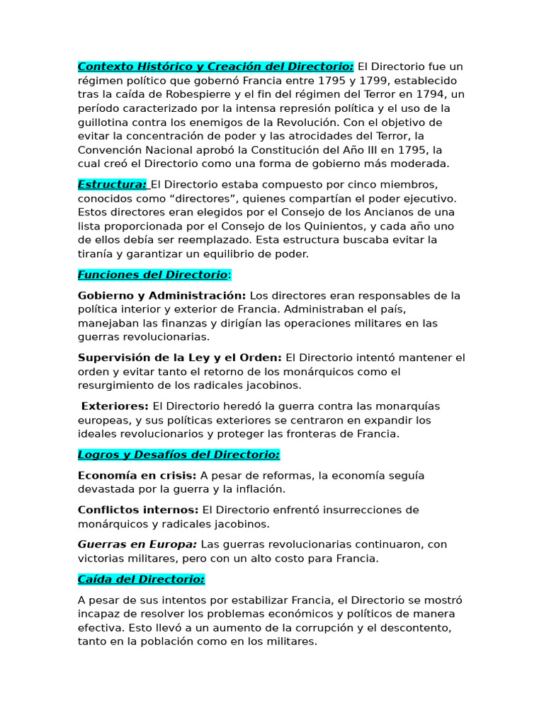 Historia y Caída del Directorio Francés | PDF | revolución Francesa ...