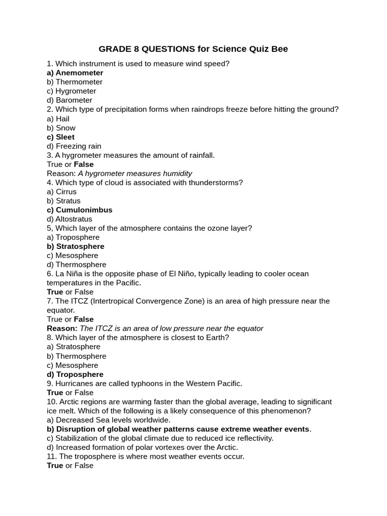 SAMPLE GRADE-8-QUESTIONS-for-Science-Quiz-Bee | PDF