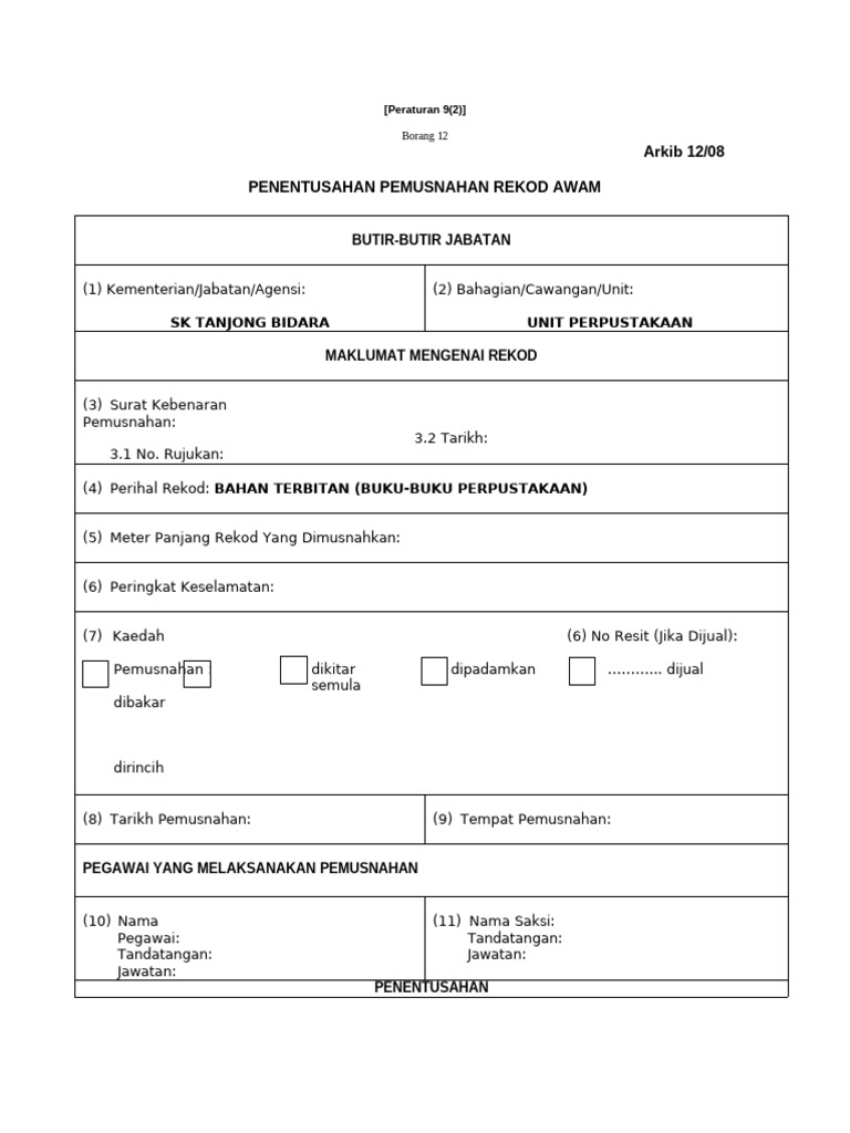 BORANG Arkib 12 - 08 | PDF