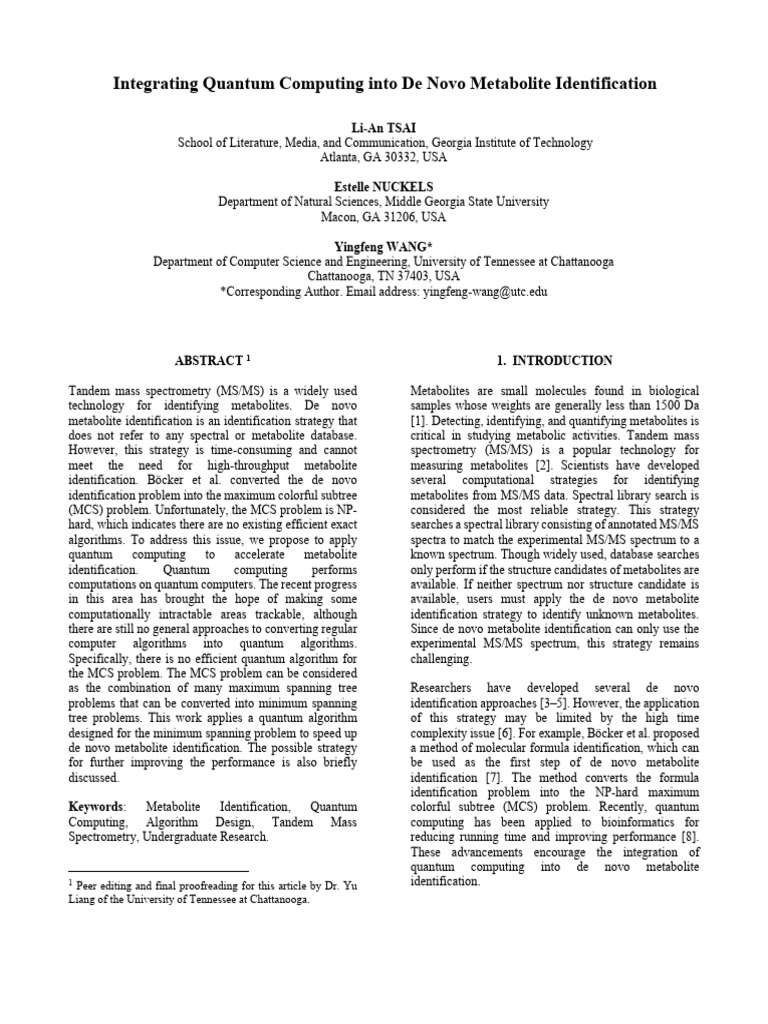 Integrating Quantum Computing into De Novo Metabolite Identification | PDF
