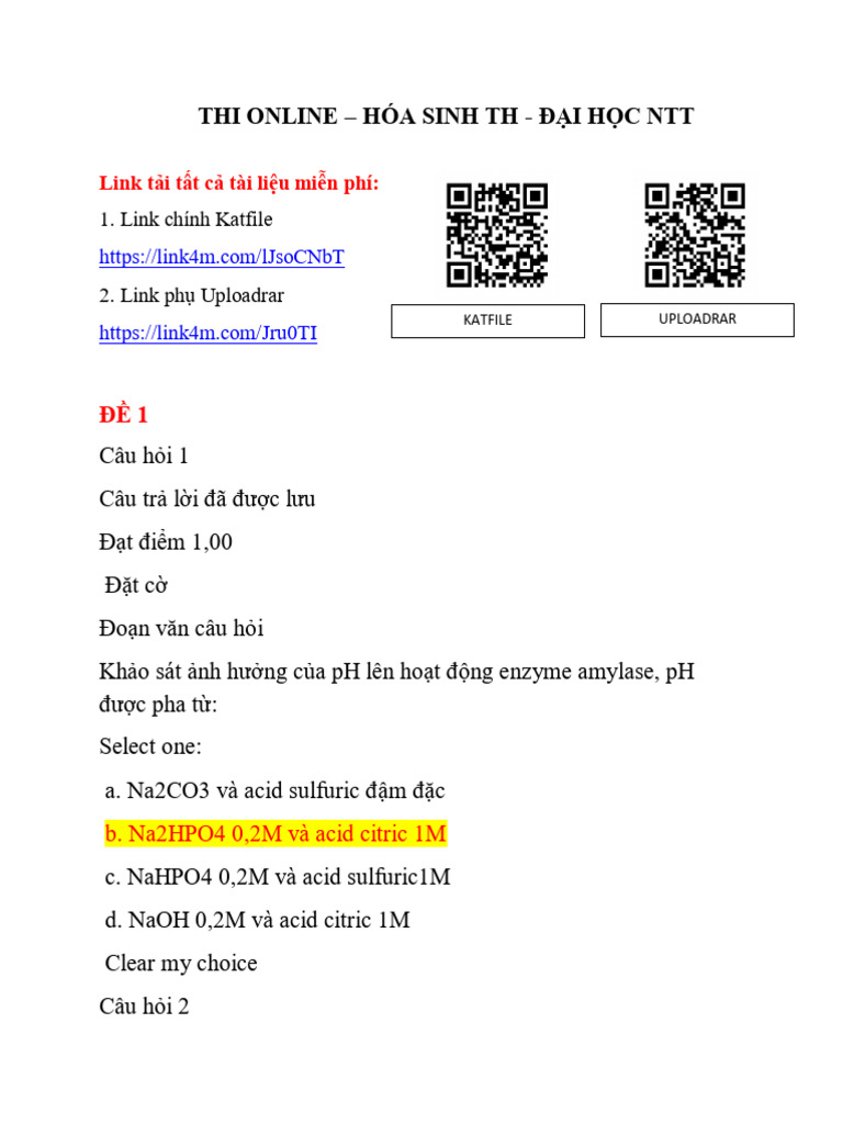 Đề Thi Hóa Sinh Đại Học NTT | PDF | Metabolism | Natural Products