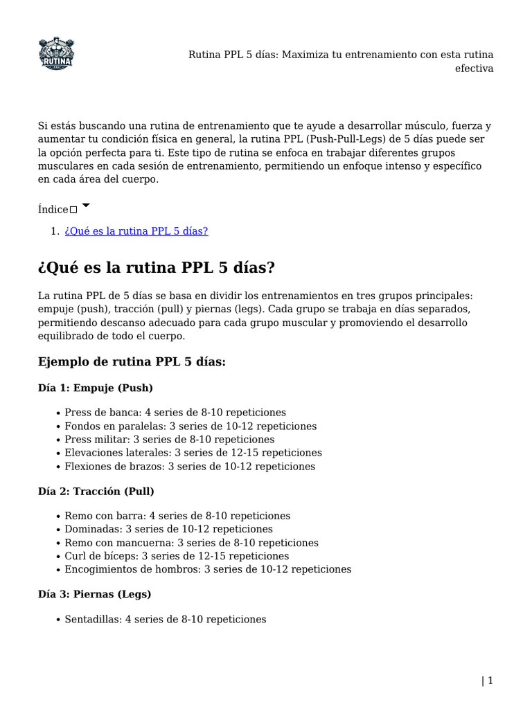 Rutina PPL 5 Días - Maximiza Tu Entrenamiento Con Esta Rutina Efectiva | PDF