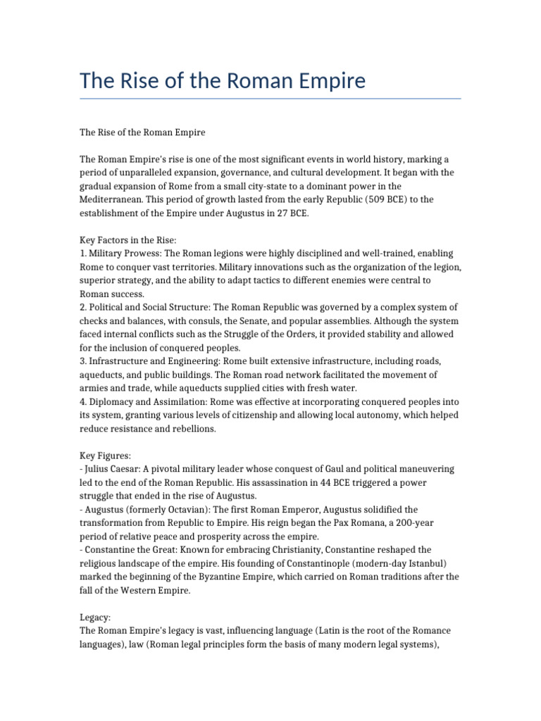 The Rise of The Roman Empire Updated | PDF | Roman Empire | Augustus