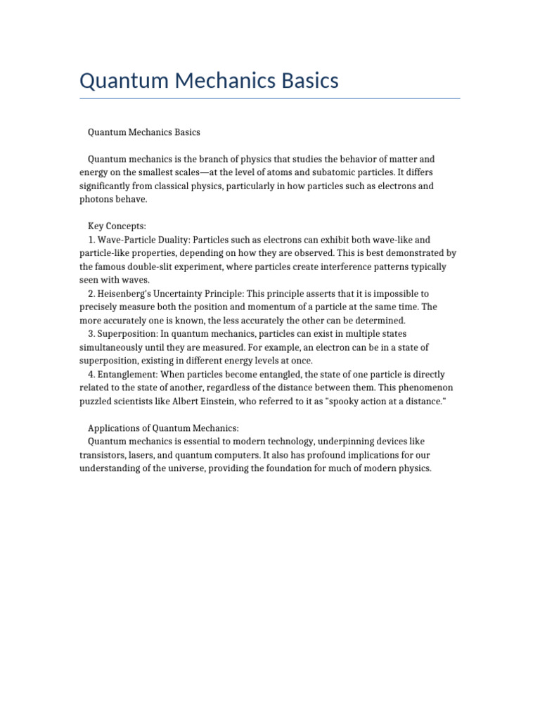 Quantum Mechanics Basics Updated | PDF