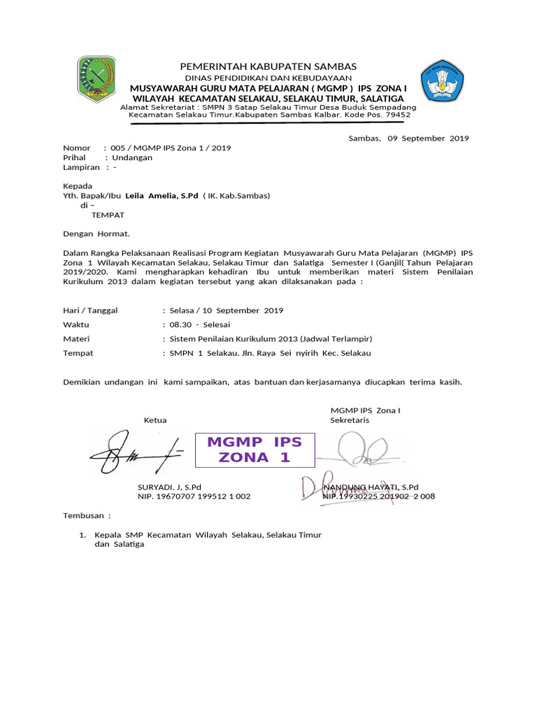 Undangan MGMP ZONA 1 | PDF