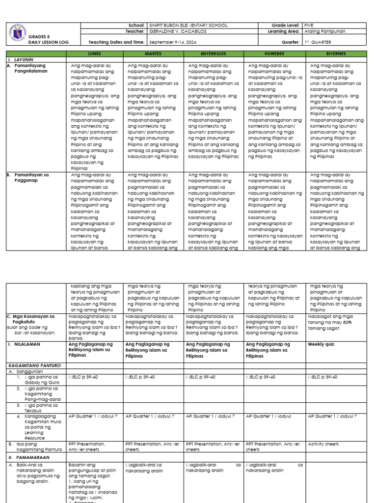 Aralpan 5 DLL Week 7 | PDF