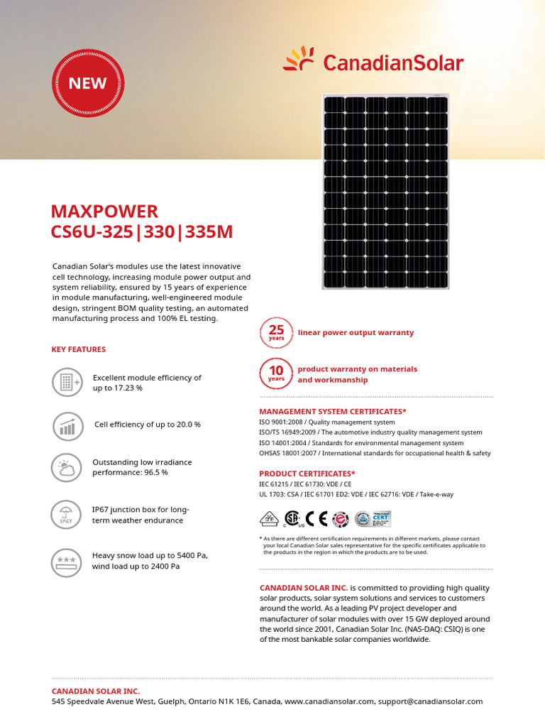 Canadian Solar Datasheet MaxPower CS6U M V5.5en | PDF