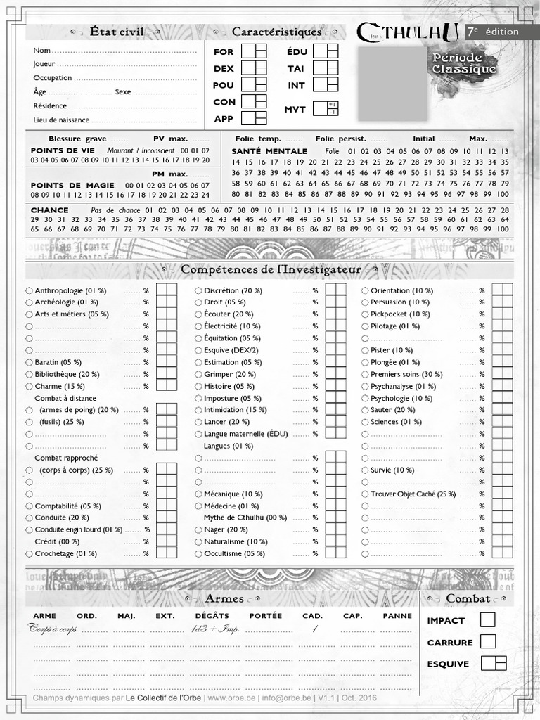 CoC - Fiche Perso | PDF