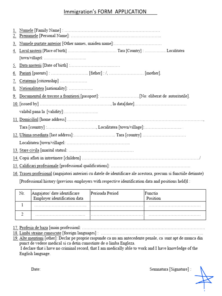 Immigration's Form Work Permit Application. Edited | PDF
