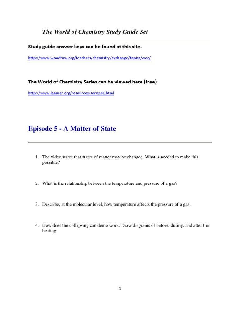 The World of Chemistry Video Guide Set | PDF | Atoms | Chemical Bond