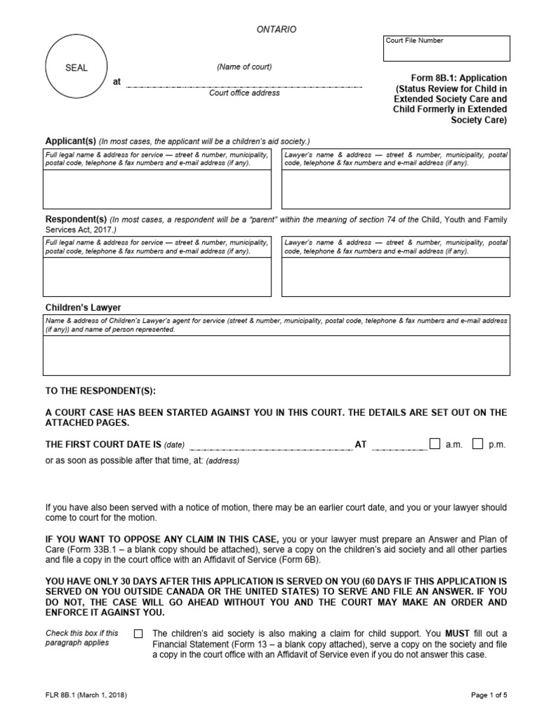 Application (Status Review For Child in Extended Society Care and Child ...