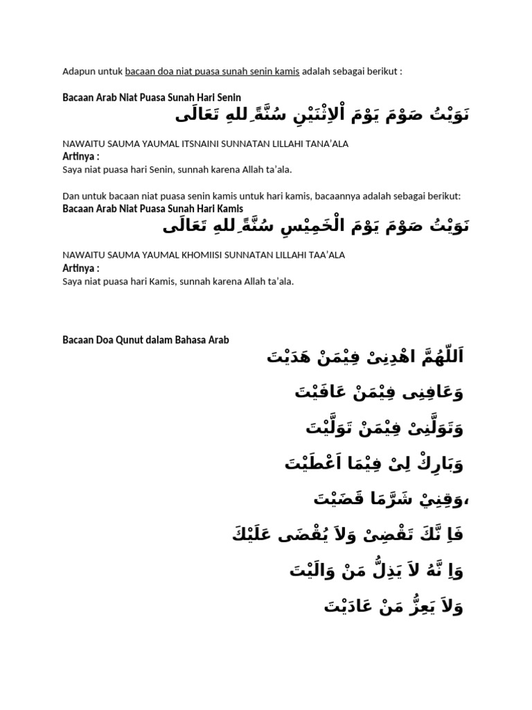 Niat Puasa Sunah Senin Kamis | PDF