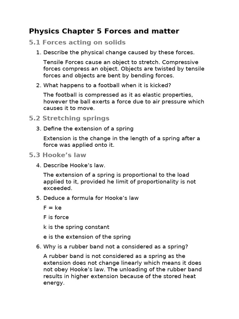 Physics Chapter 5 Forces and Matter Study Ahead | PDF