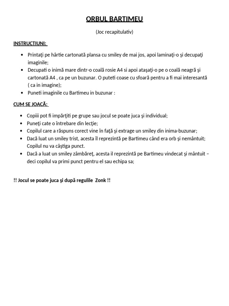 Orbul Bartimeu Joc Recaptulativ 1 4 | PDF