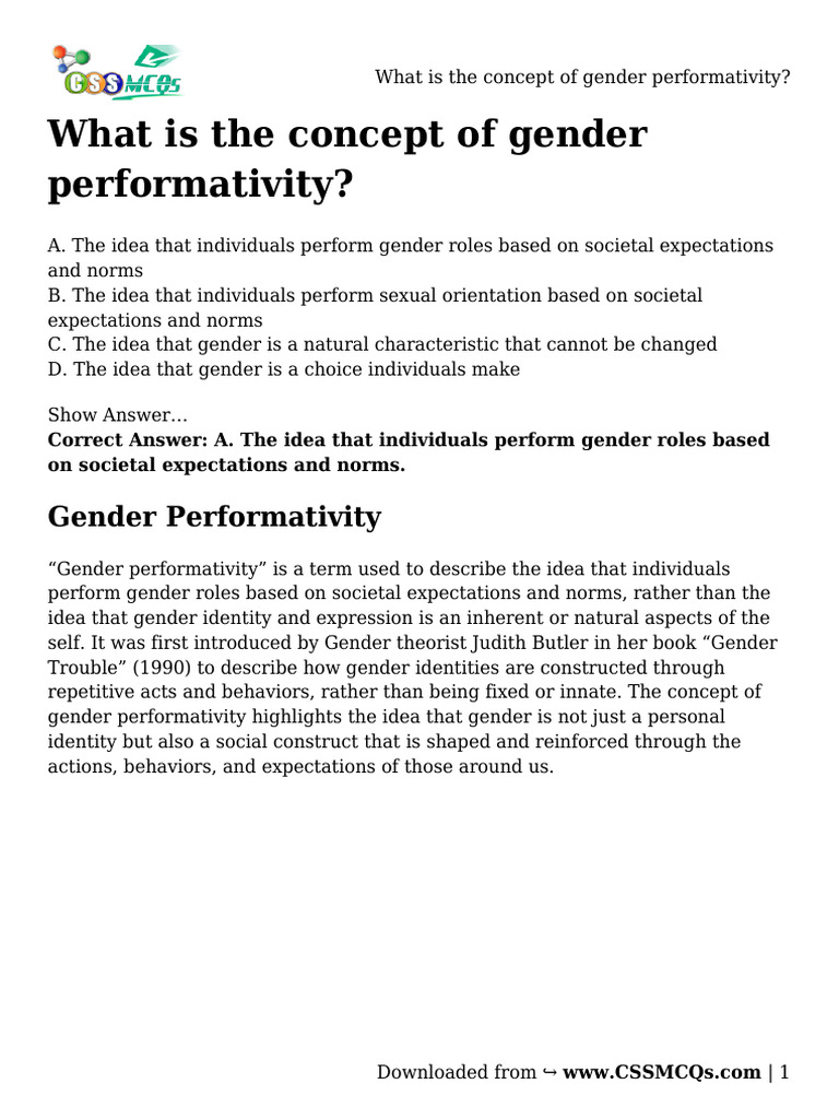 What Is The Concept of Gender Performativity | PDF