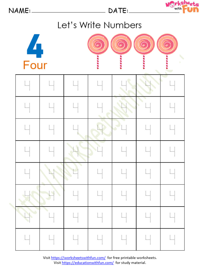 Tracing and Writing Number Four Worksheet 1 | PDF