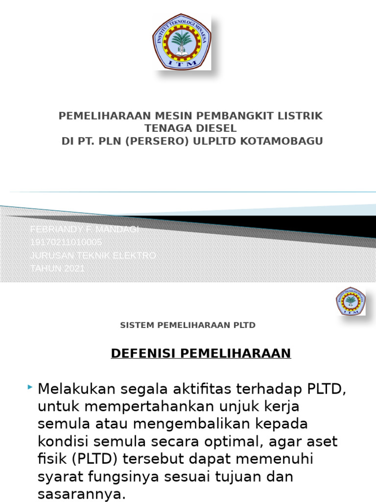 Presentasi Pemeliharaan Mesin Pembangkit Listrik Tenaga Diesel 2 | PDF