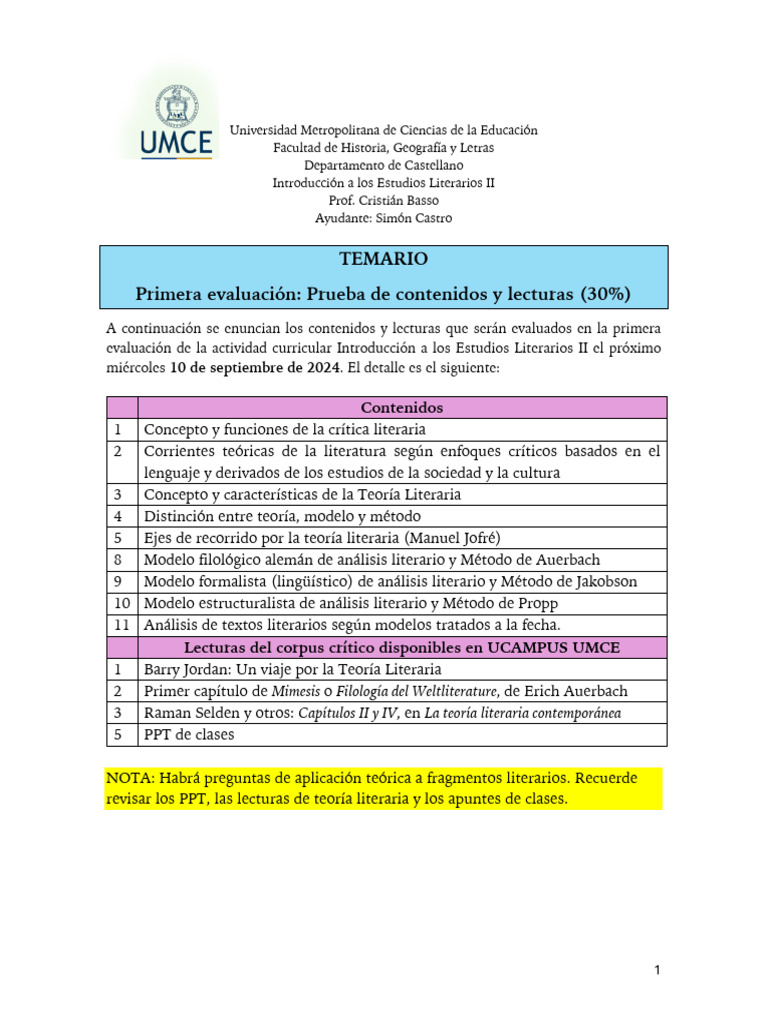 Temario Primera Evaluaci N 2024 | PDF