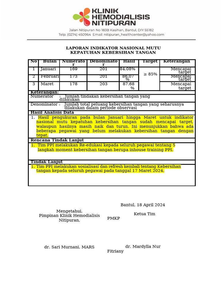 Laporan Indikator Mutu Januari-Maret 2024 | PDF