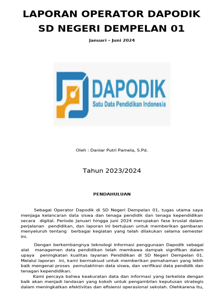 Laporan Operator Dapodik | PDF