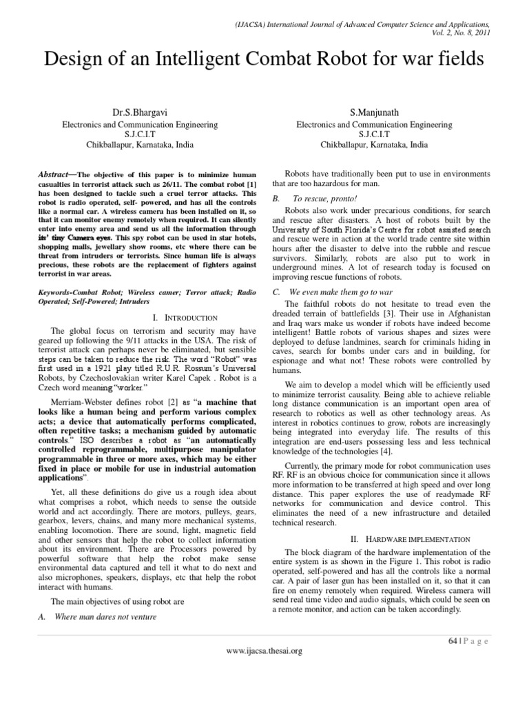 Paper 13-Design of An Intelligent Combat Robot For War Field | PDF ...
